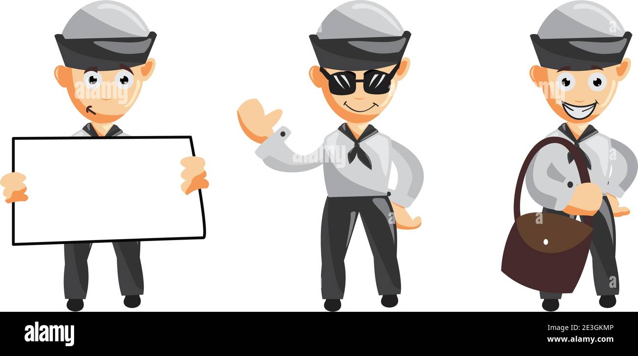 Set of a sailor man cartoon character in different poses. Vector ...