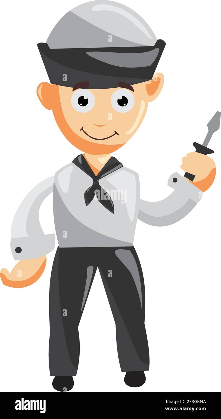 Sailor man Hold screwdriver cartoon character Vector illustration in a ...