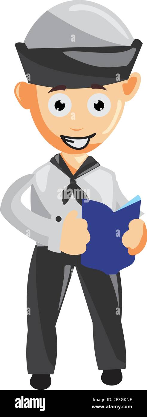 Sailor man Bring Book cartoon character Vector illustration in a flat ...