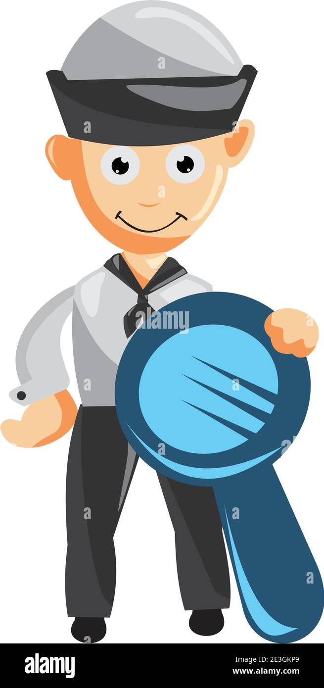 Sailor man Bring Magnifying cartoon character Vector illustration in a ...