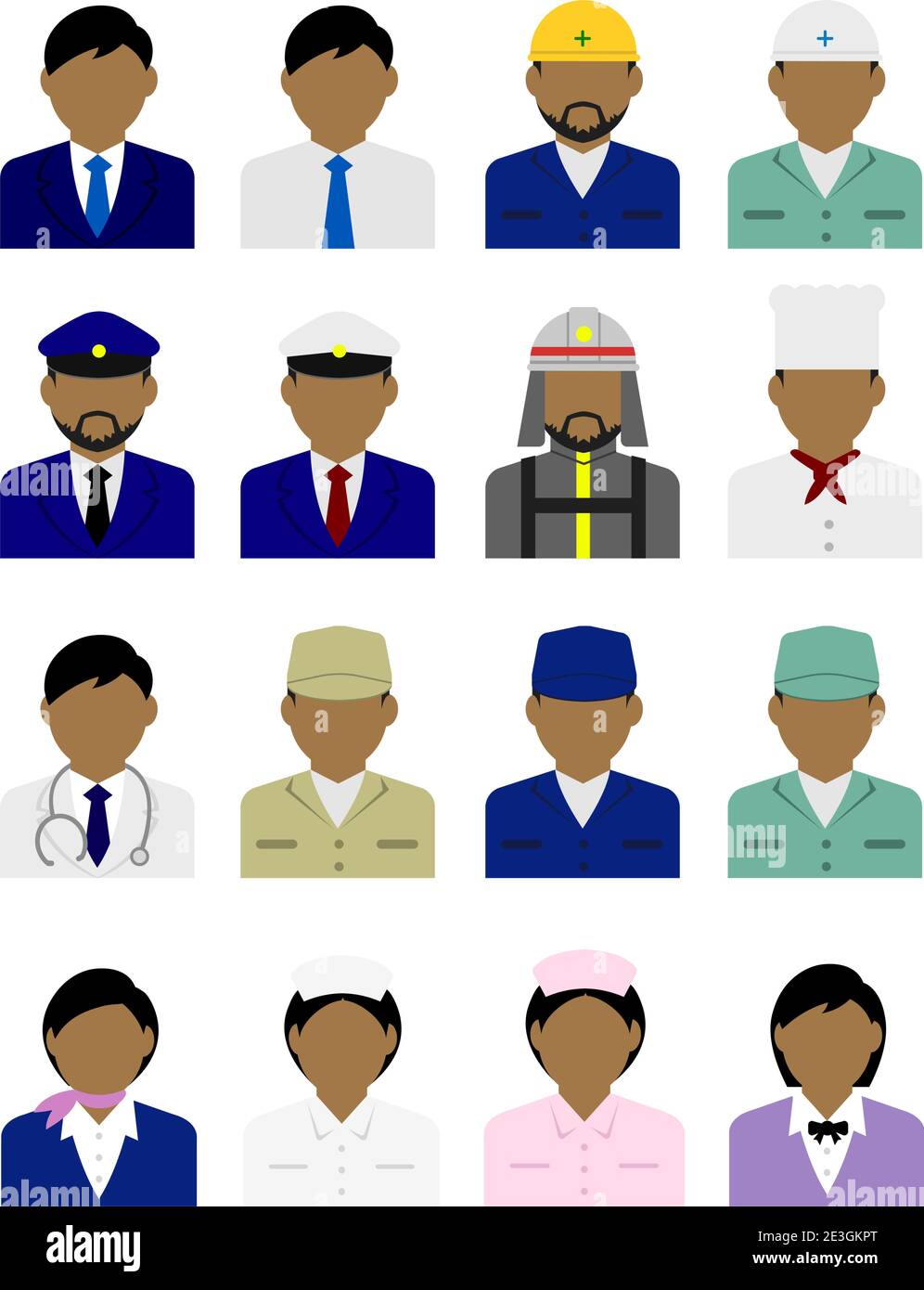 Black worker avatar flat illustration (upper body) set ( person in a ...