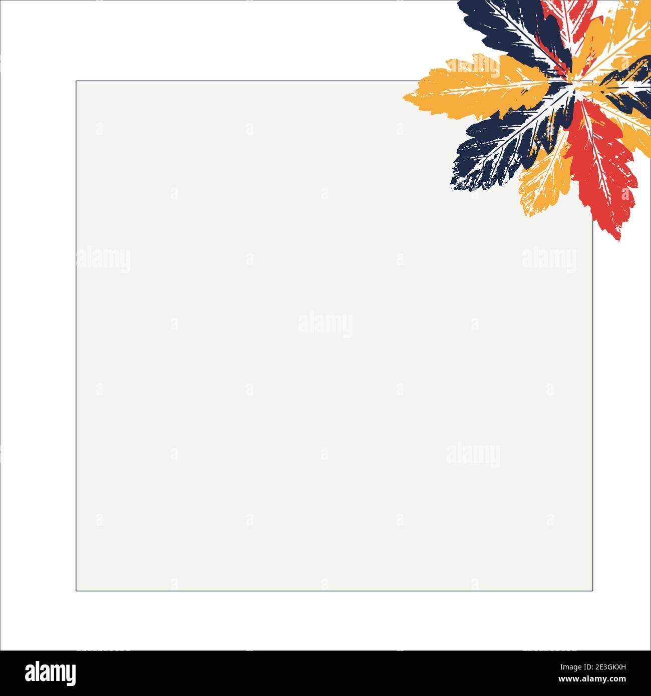 Abstract grey square background for text with colored abstract leaves ...