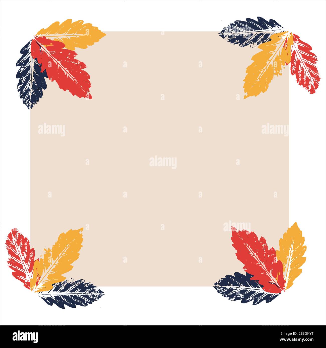 Abstract beige square background for text with colored abstract leaves ...