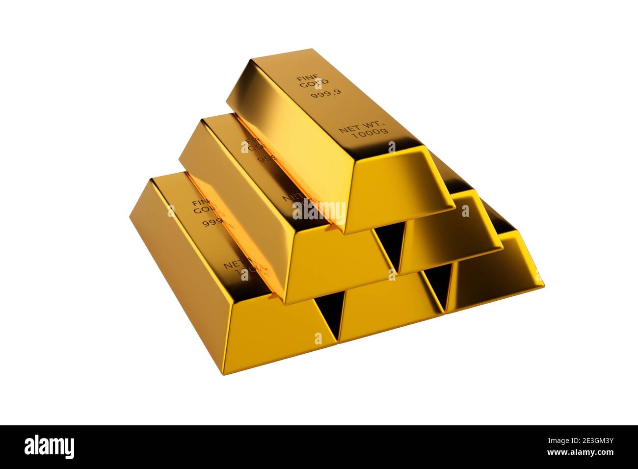 Shiny gold ingots or bars pyramid over white background - precious metal or money investment ...
