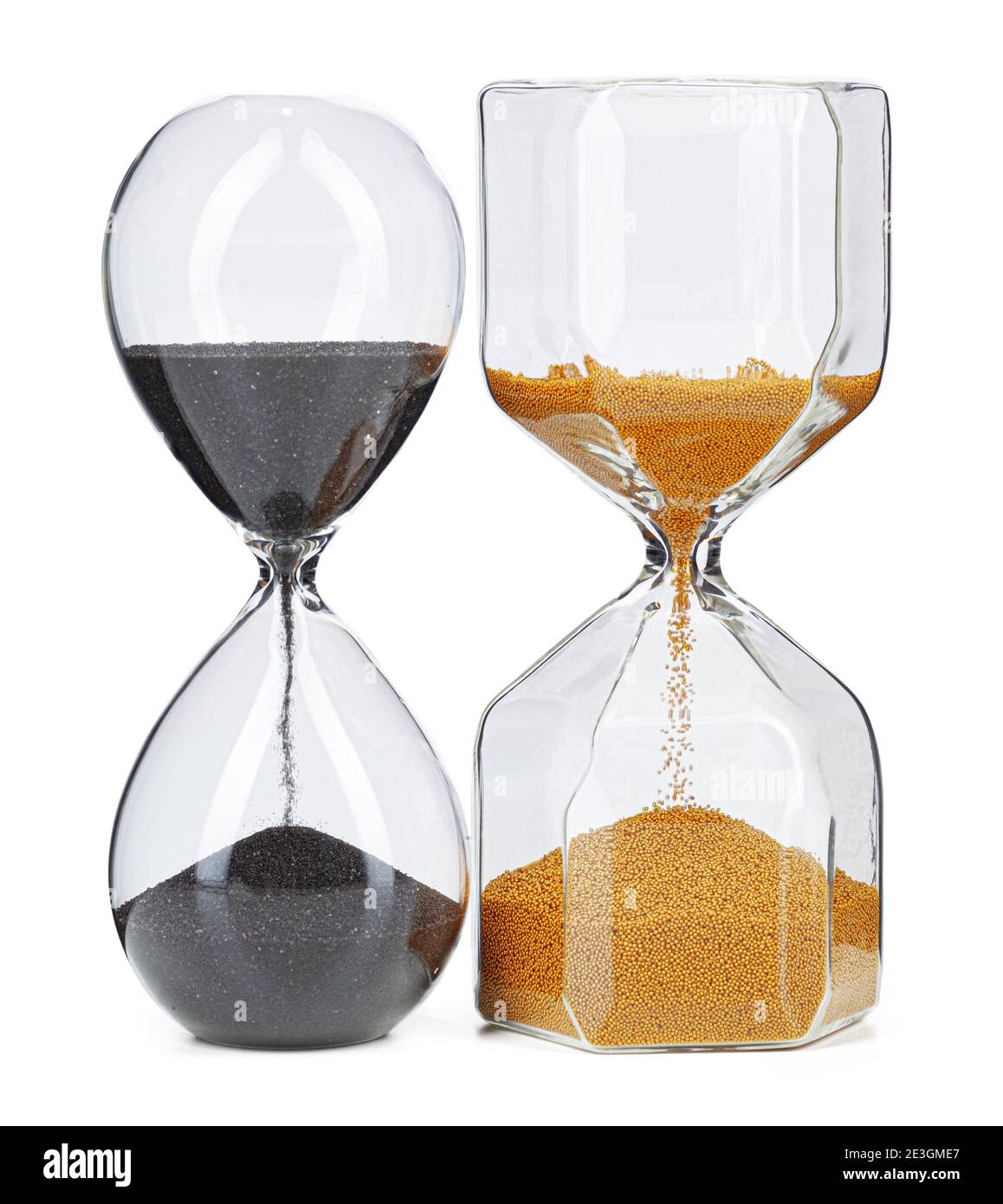 Two hourglass isolated on white background front view Stock Photo - Alamy