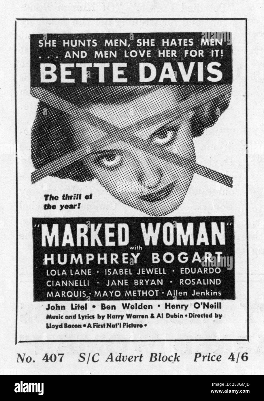 BETTE DAVIS in MARKED WOMAN 1937 director LLOYD BACON original ...