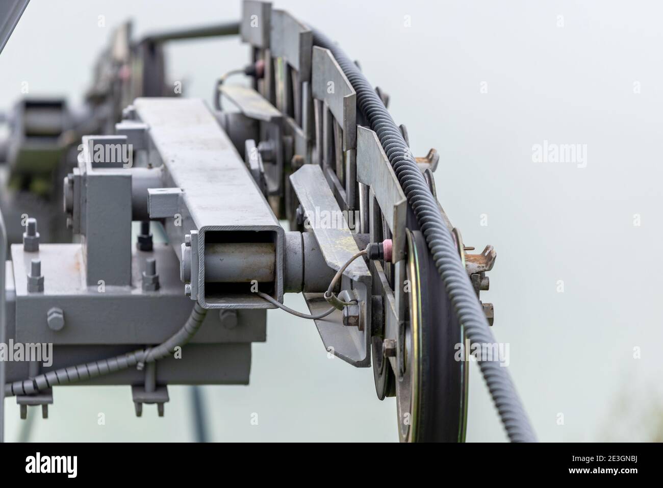 Cable car gear wheels. Rollers and pulleys of the ski lift Stock Photo ...