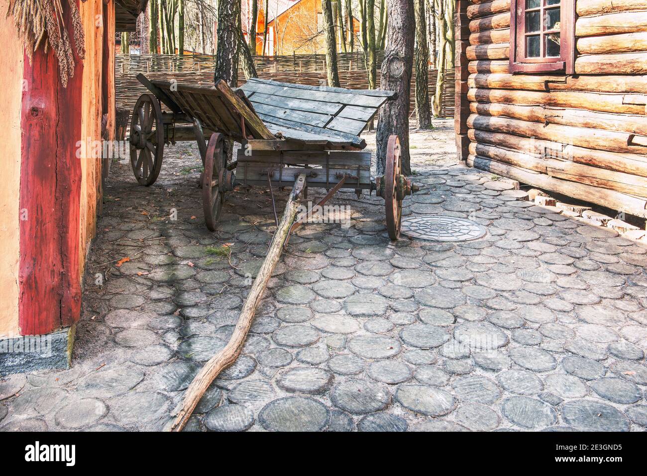 Peasant cart or four-wheeled cargo cart with shafts Stock Photo - Alamy