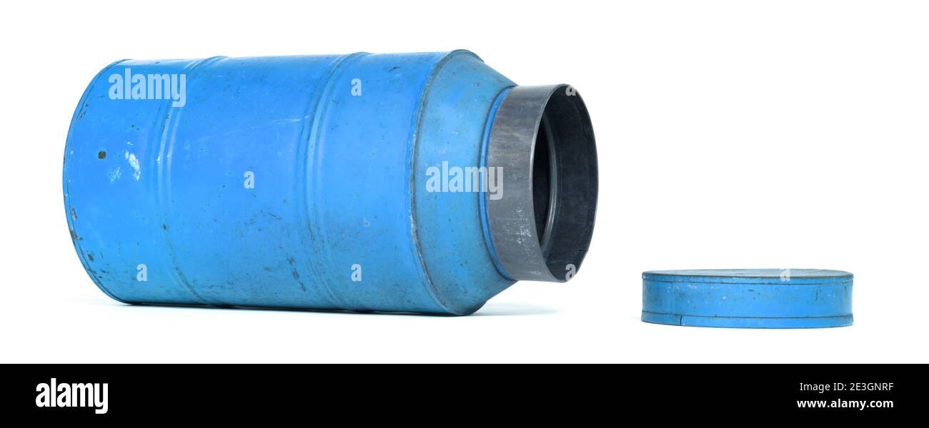 Old nostalgic can isolated on white - Blue can Stock Photo - Alamy