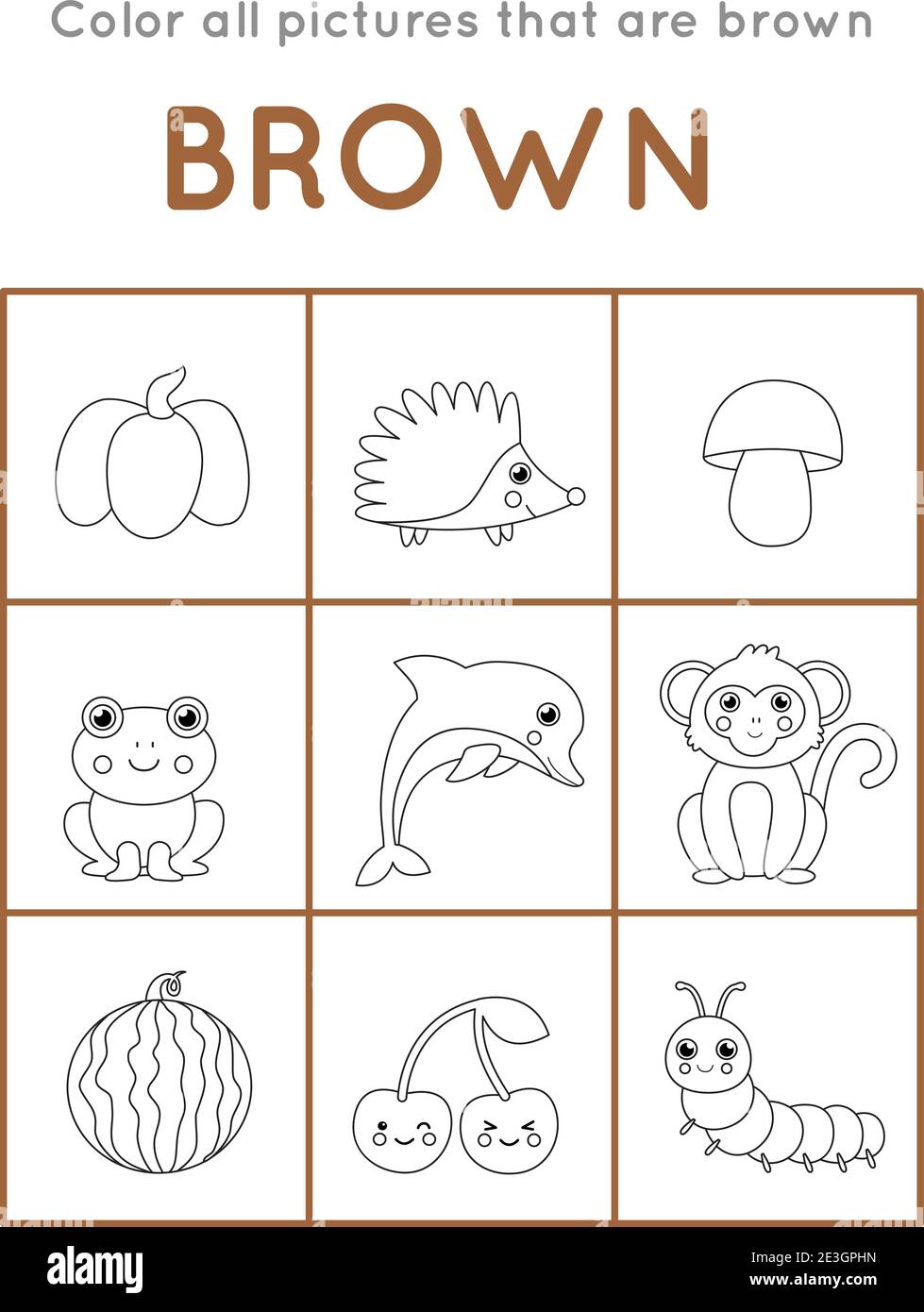 Color all objects that are brown color. Educational coloring game for ...