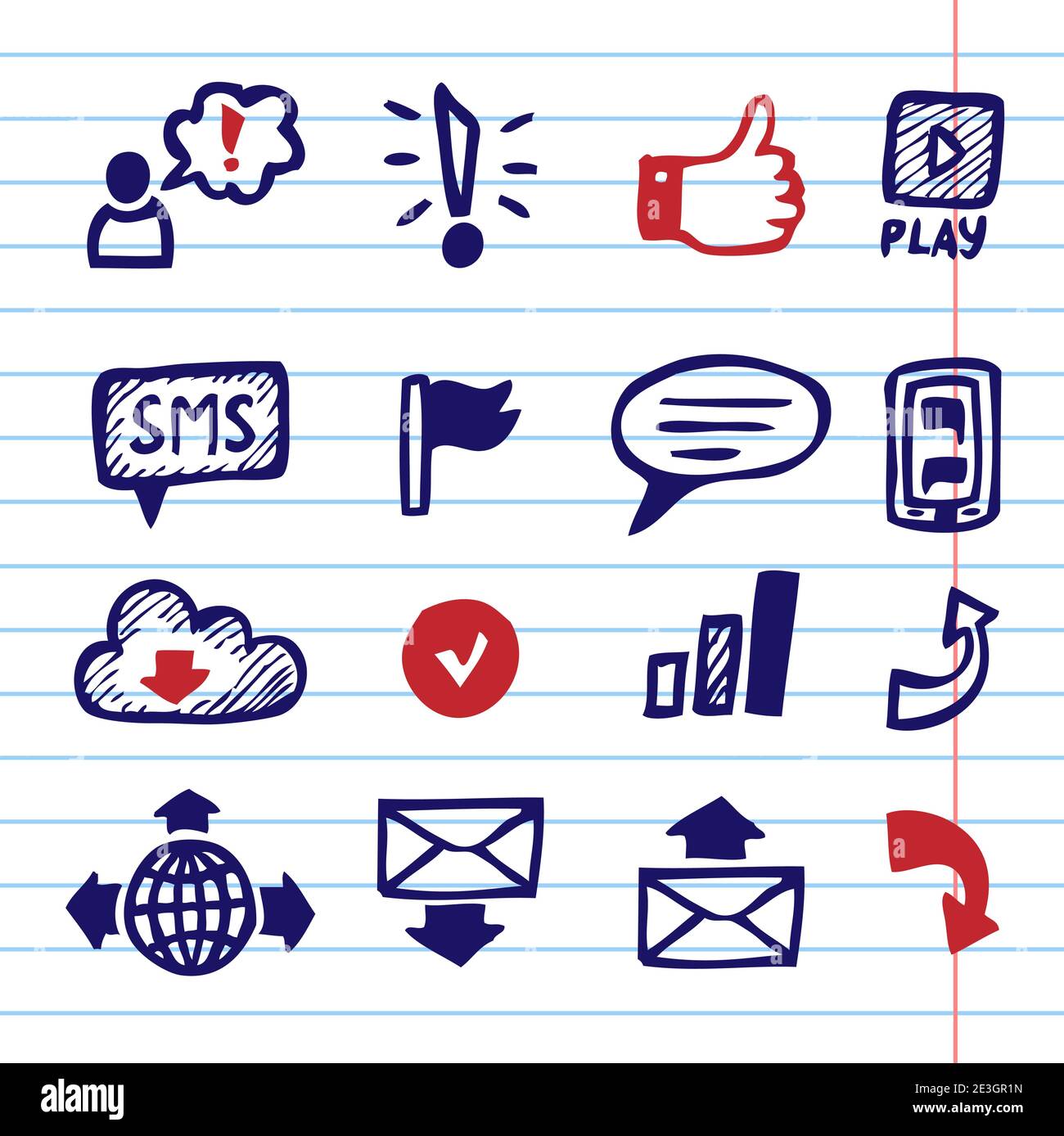 Hand Drawn Vector Illustration Set of Social Media Sign and Symbol ...
