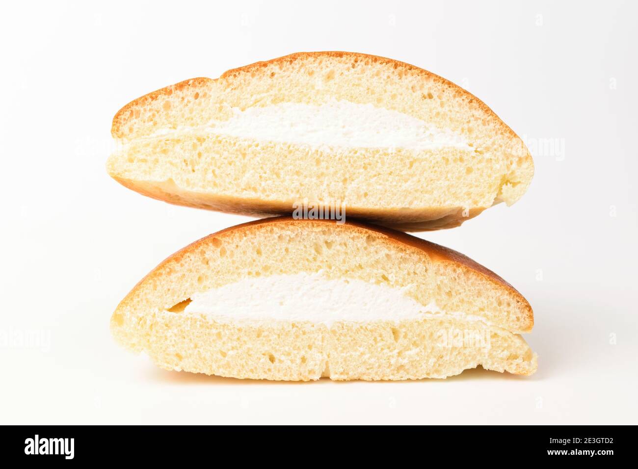 Bread with cream on white background Stock Photo - Alamy