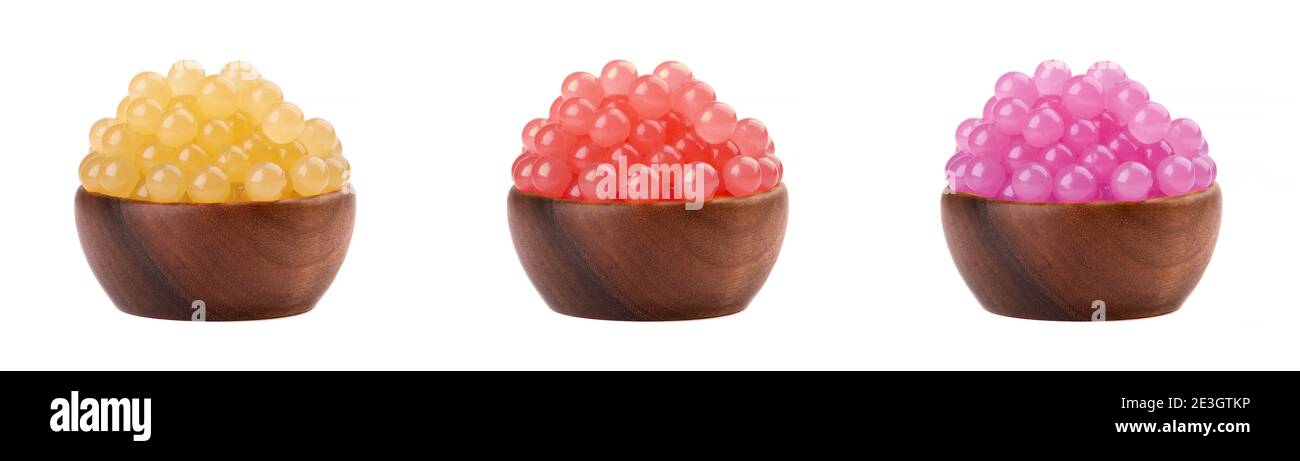 Mix tapioca pearls for bubble tea isolated on white background. Tapioca ...