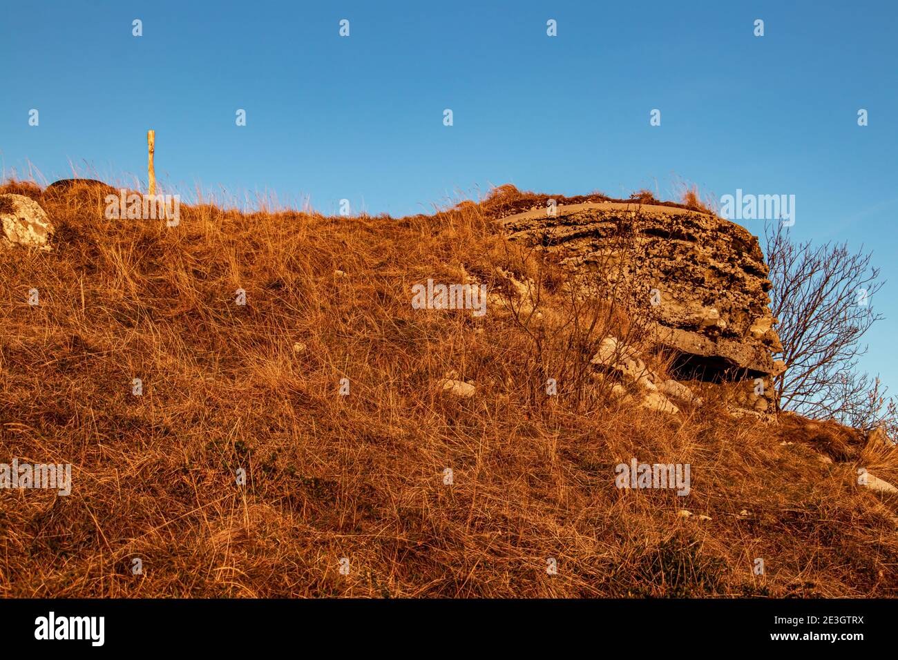 sunlit stone bunker in the morning Stock Photo - Alamy