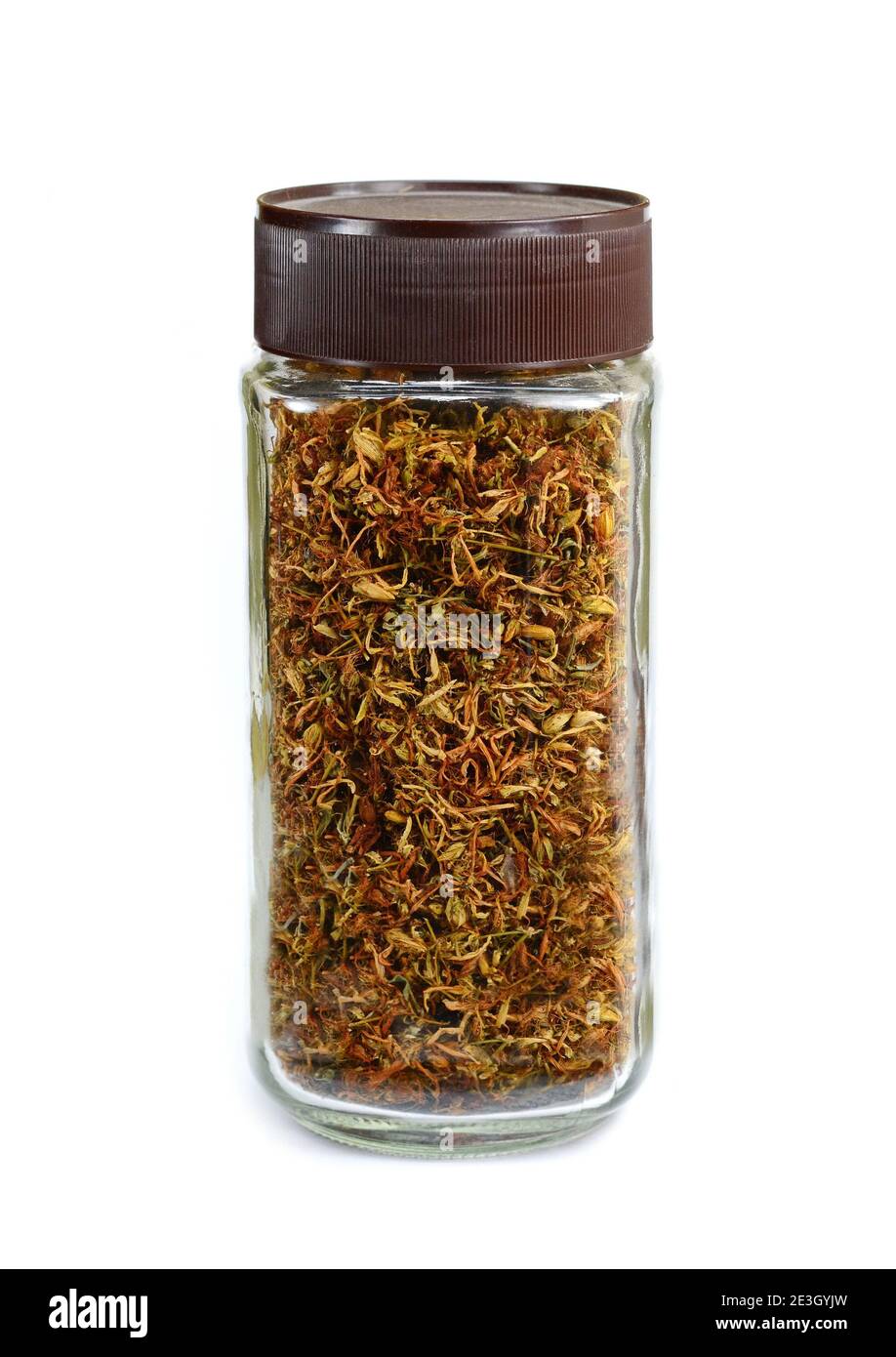 Ready for tee. Dry Hypericum flowers in a wooden spoon, Hypericum ...