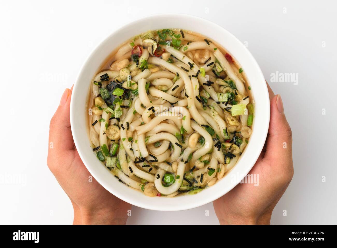 Soup udon on white background Stock Photo - Alamy