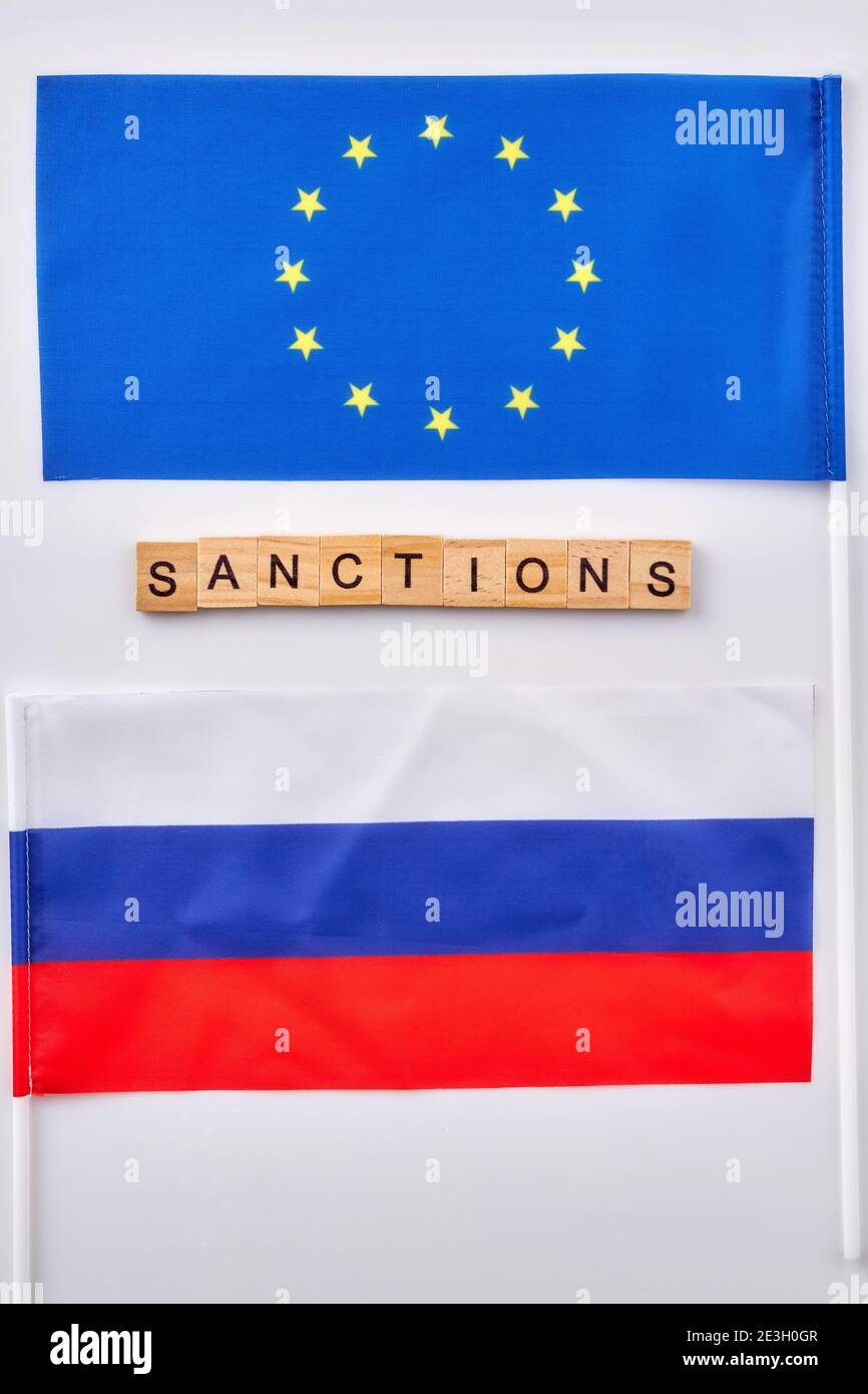 Flags of Russian and European Union Stock Photo - Alamy