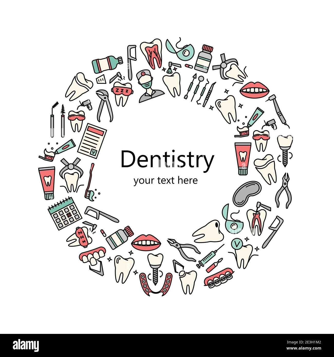 Template with line dentistry icons. Dental flat vector elements Stock ...