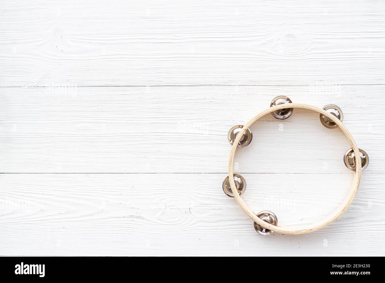 Percussion instrument tambourine, top view. Music background Stock ...