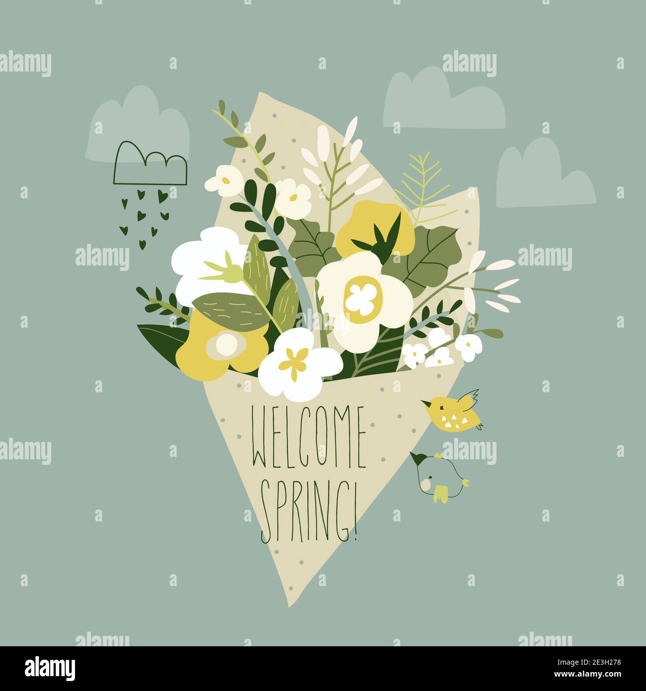 Hello spring bouquet flowers Stock Vector Images - Alamy