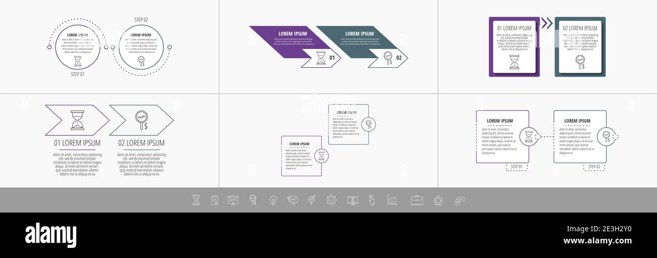 Set Infographics 2 steps. Line vector template. Can be used for diagram ...