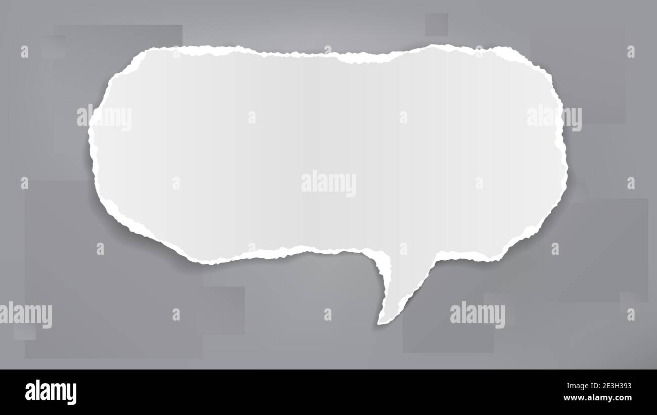 Set of torn white round note, notebook paper piece stuck on dark ...