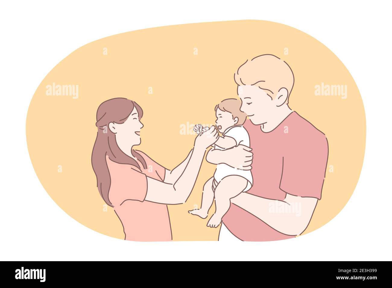 Happy family, parenthood, children concept. Young happy parents father ...