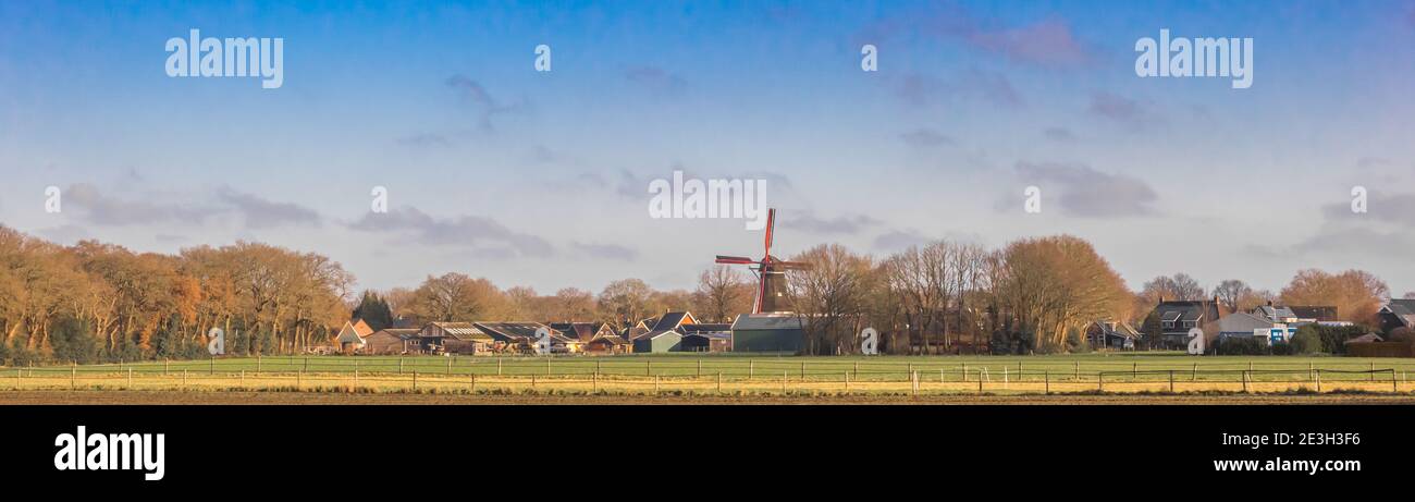 Panorama of the windmill in the small village of Norg, Netherlands ...