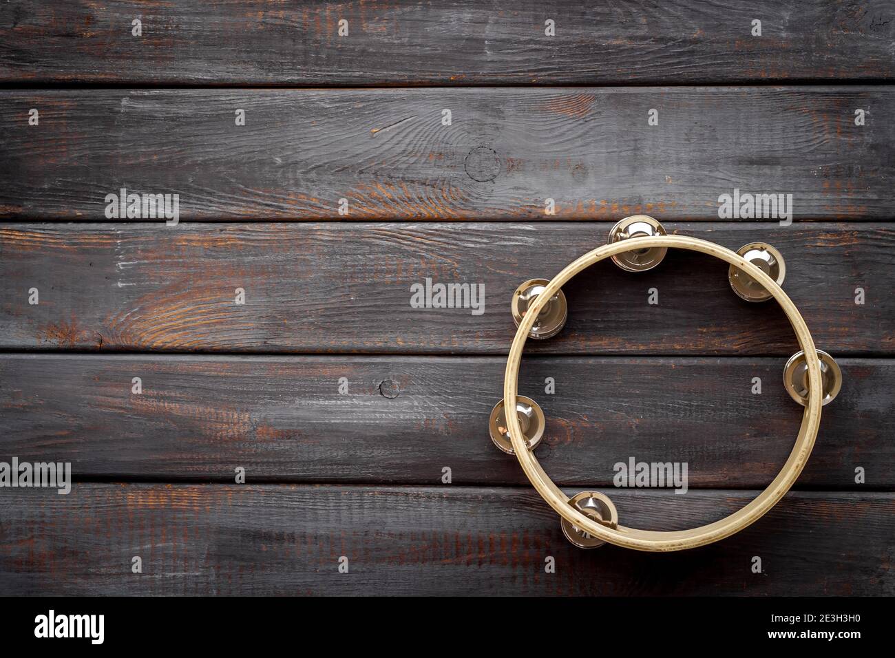Musical instrument tambourine, top view. Music abstract background ...