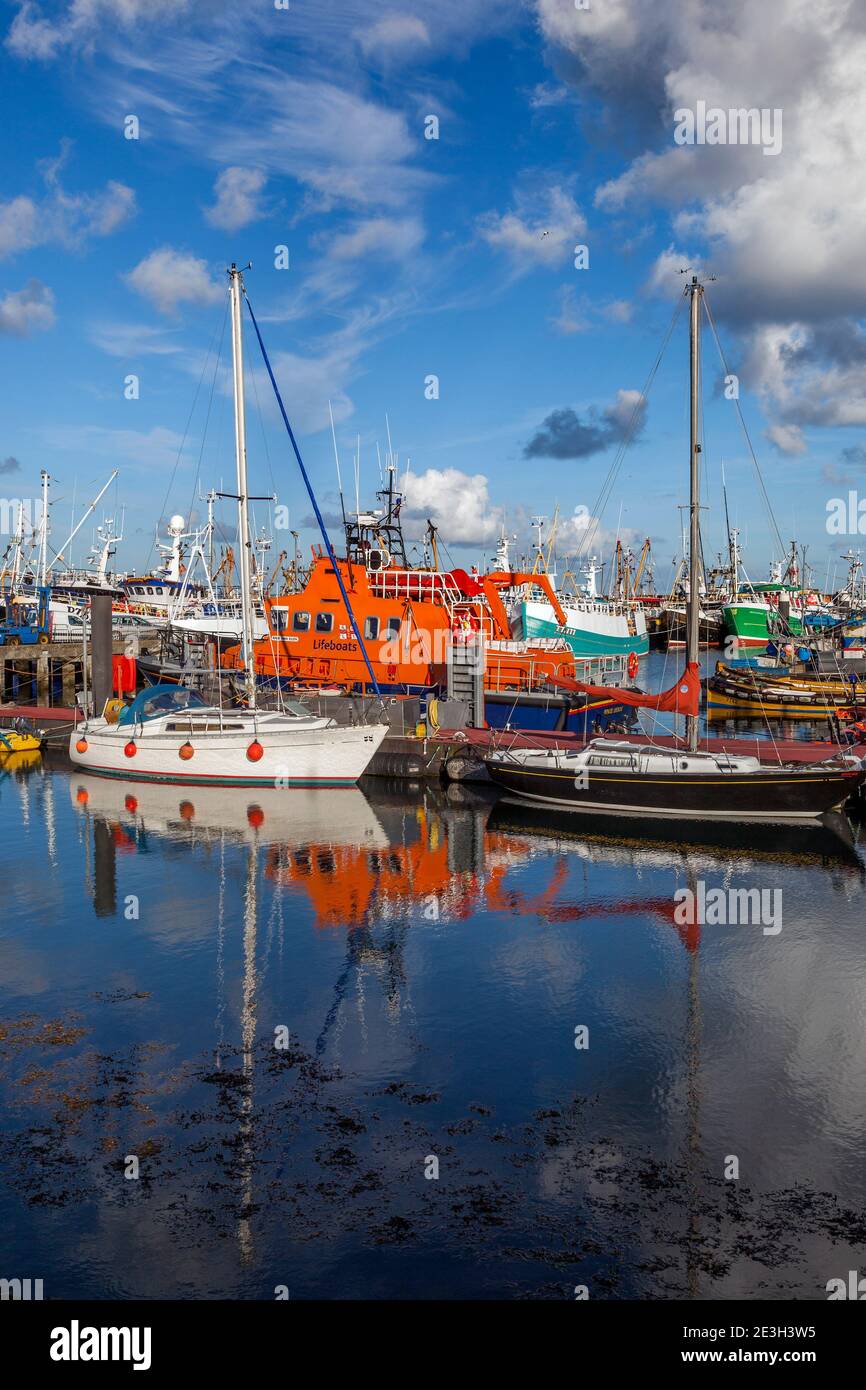 Newlyn Harbour; Fishing Boats and Lifeboat; Cornwall; UK Stock Photo ...