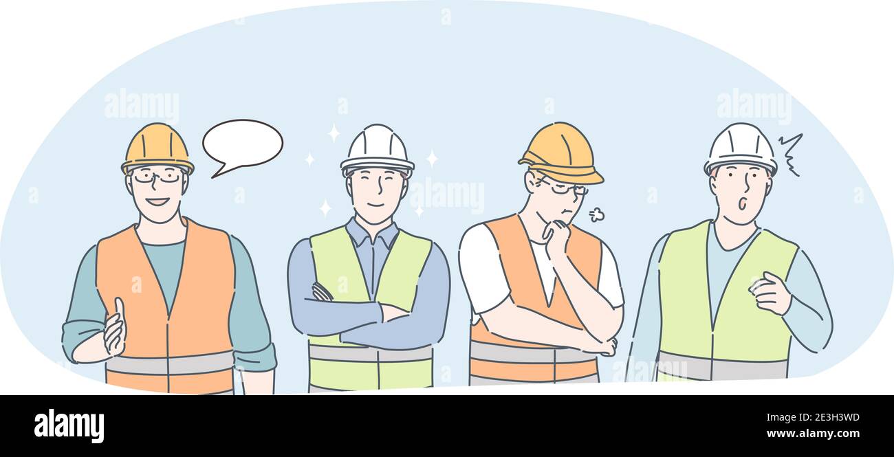 Engineering and construction workers concept. Men professional ...
