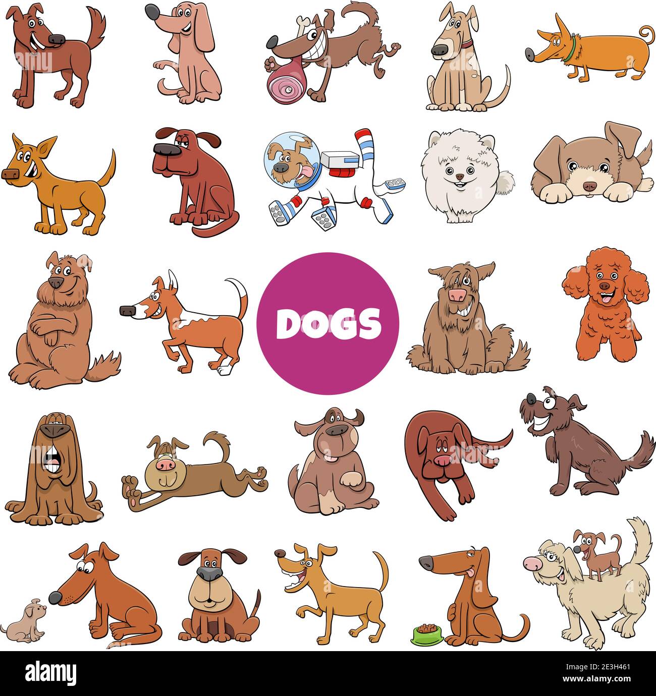 Cartoon illustration of dogs and puppies pet animal comic characters ...