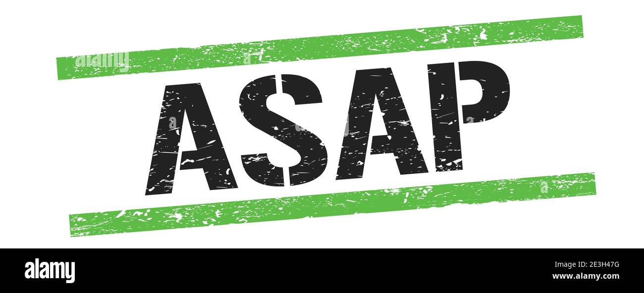 ASAP text on black green grungy lines stamp sign Stock Photo - Alamy