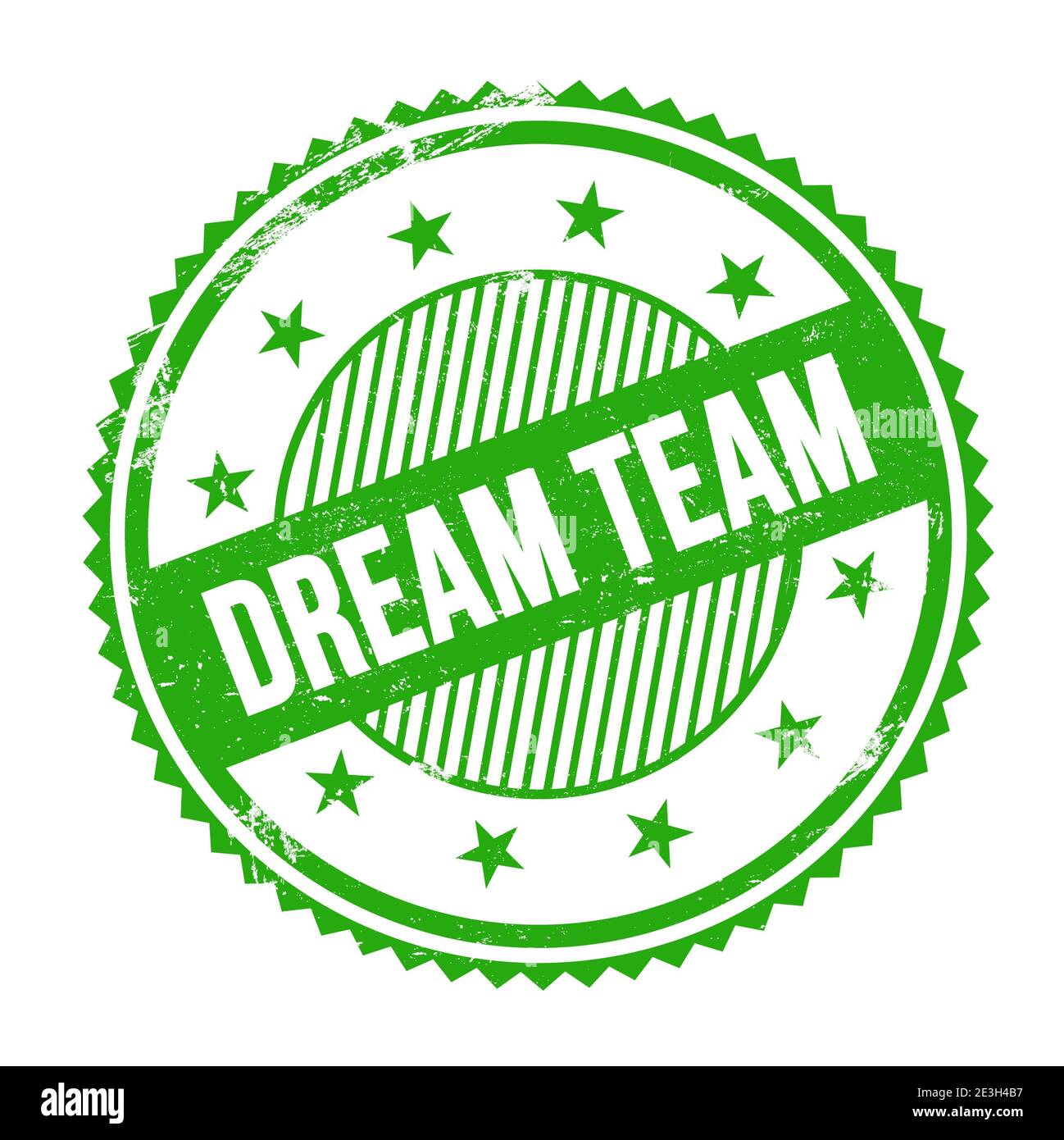 DREAM TEAM text written on green grungy zig zag borders round stamp ...