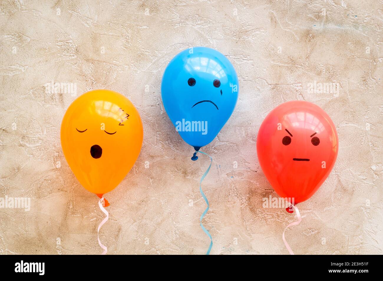 Negative emotions set. Anger depression sleepiness sadness mood painted ...