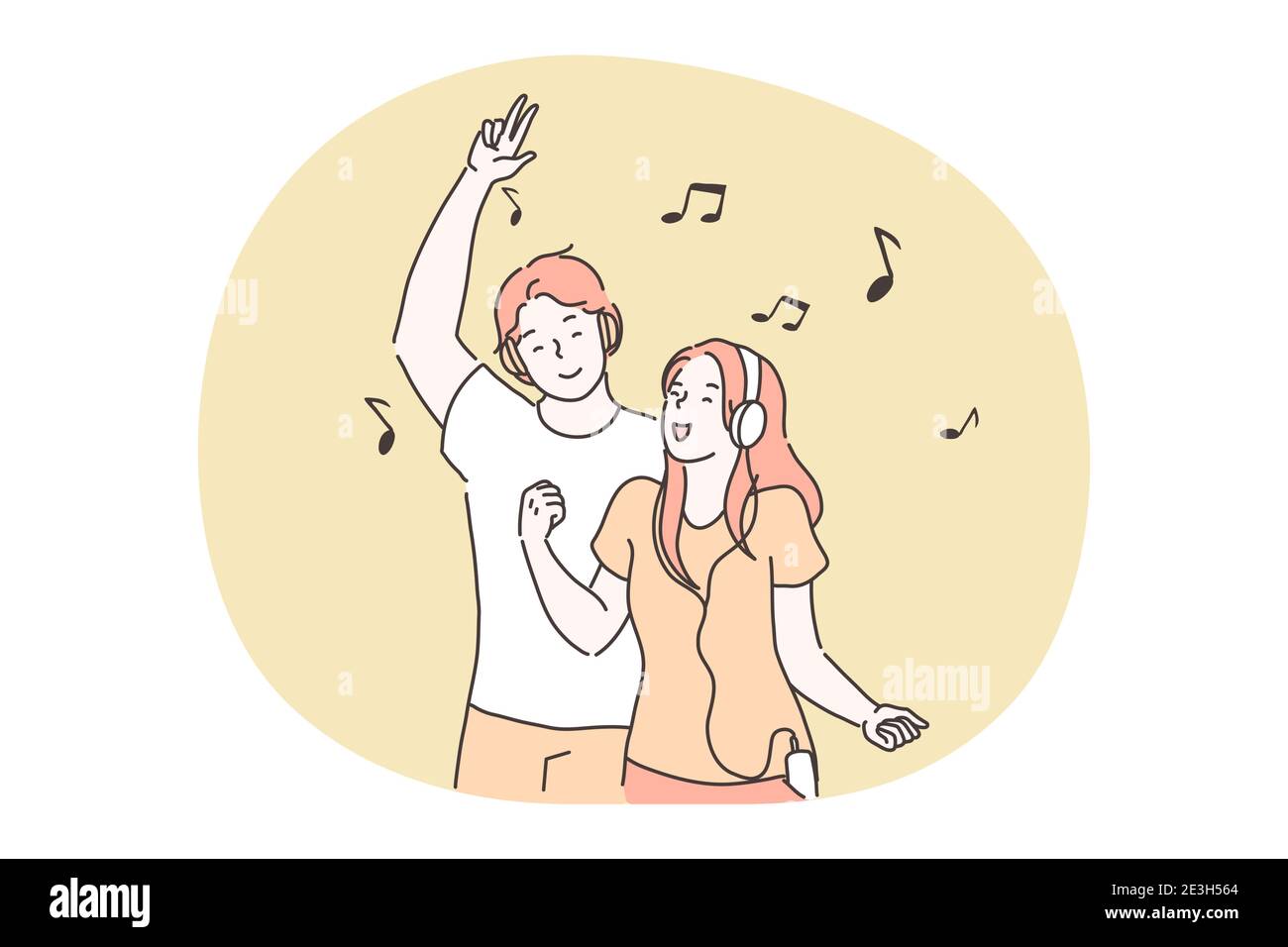 Music, fun, singing, dancing, entertainment concept. Young smiling ...