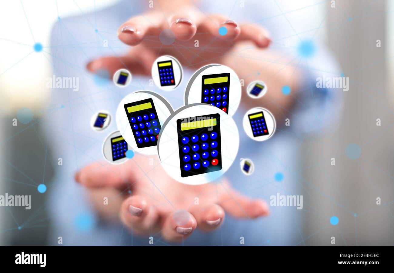 Accounting concept between hands of a woman in background Stock Photo ...