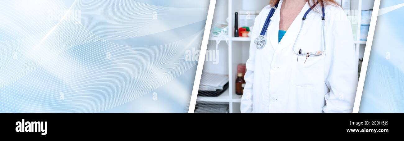 Female doctor in her office; panoramic banner Stock Photo - Alamy
