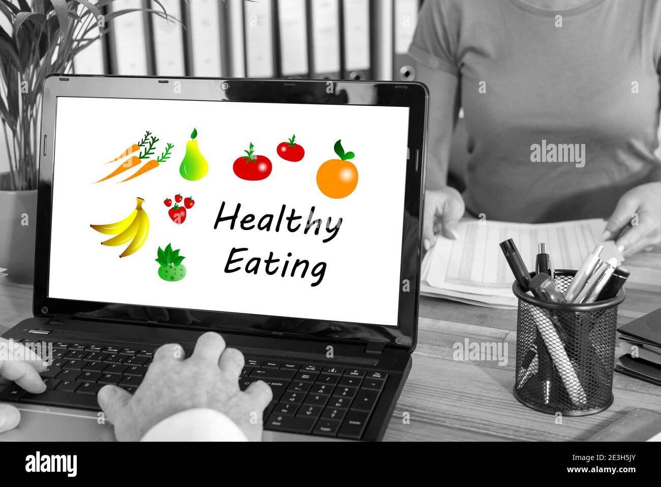 Laptop screen with healthy eating concept Stock Photo - Alamy