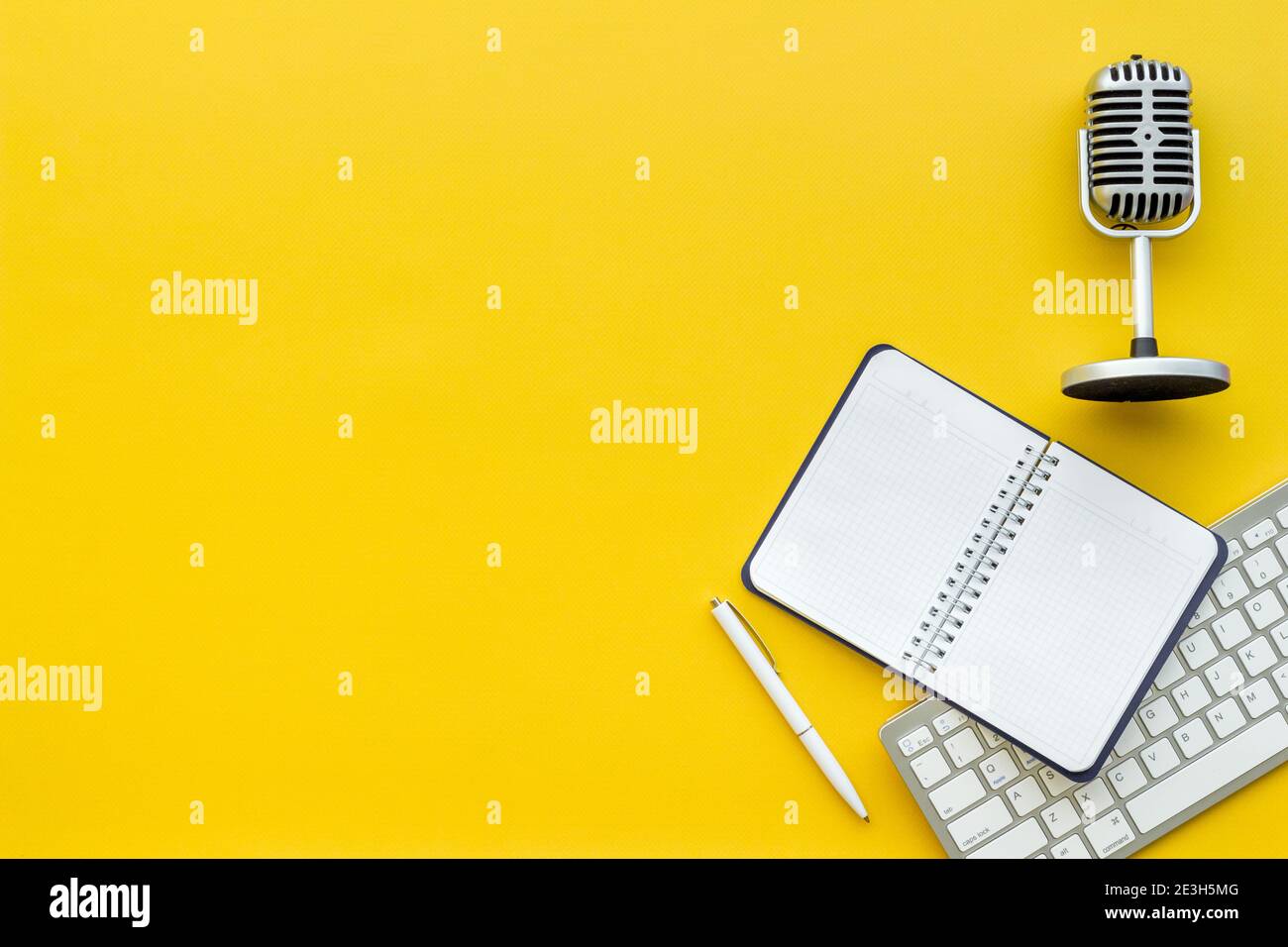 Music and vocals recording. Microphone on studio table, top view Stock ...