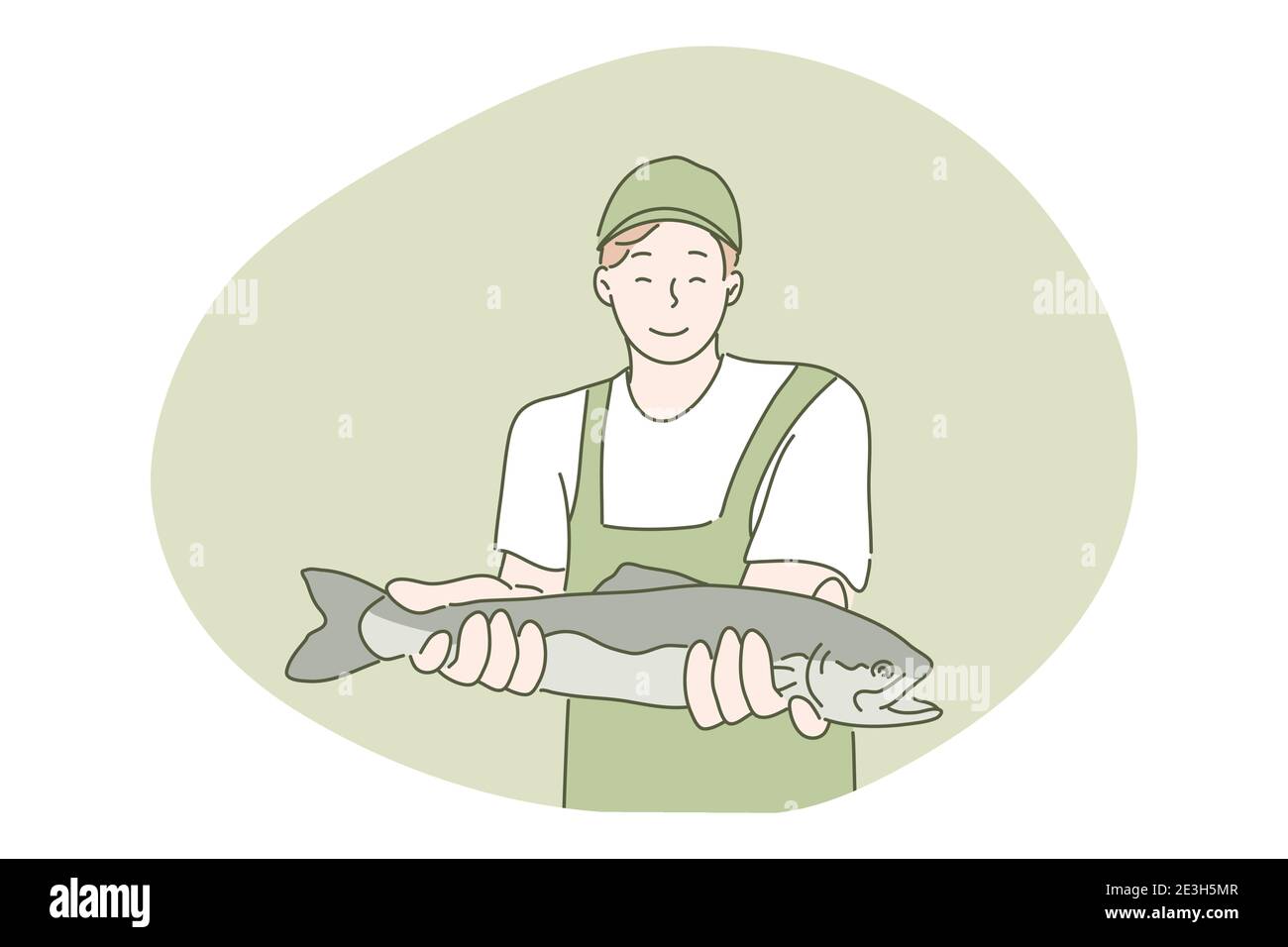 Hobby, fishing, catch concept. Young happy smiling man angler fisherman ...