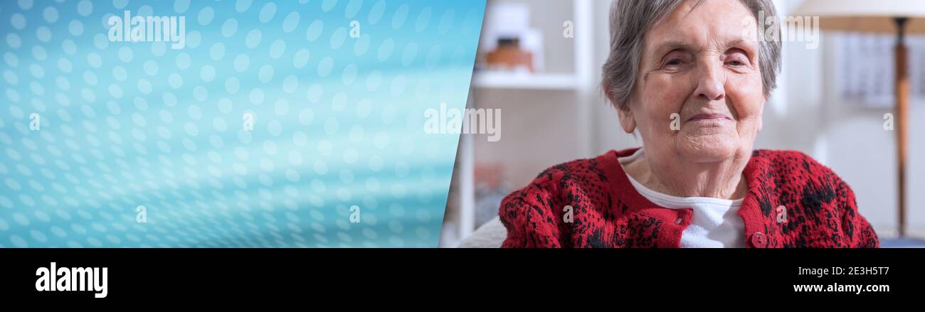Portrait of a smiling senior woman; panoramic banner Stock Photo - Alamy