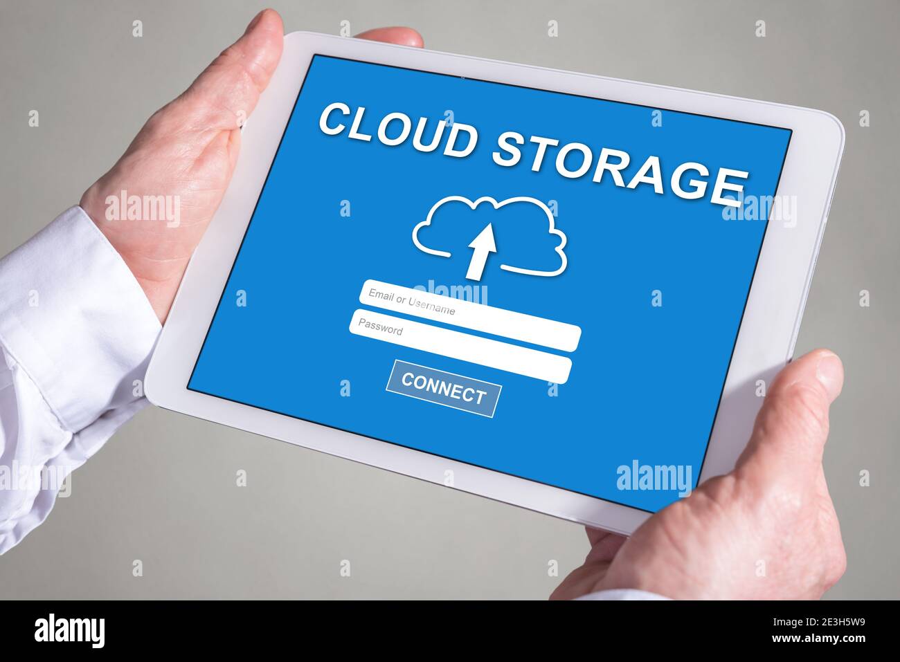 Tablet screen displaying a cloud storage concept Stock Photo - Alamy