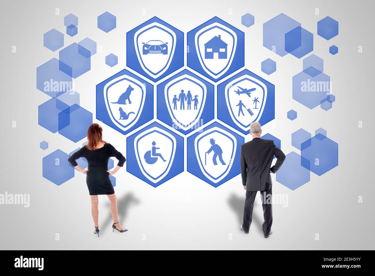 Insurance concept drawn on a wall watched by business people Stock ...