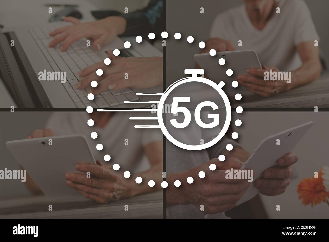 5g concept illustrated by pictures on background Stock Photo - Alamy