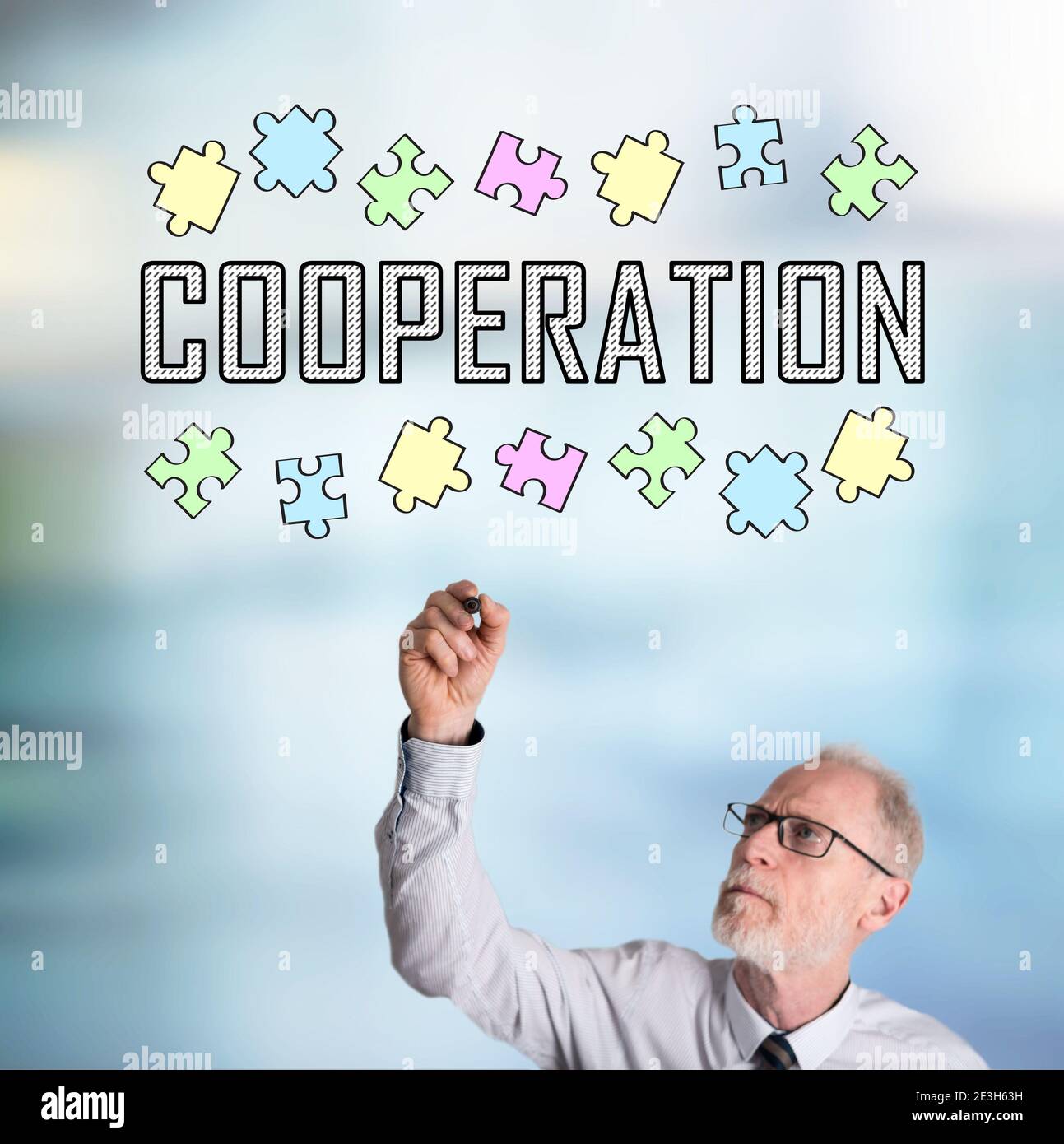 Cooperation concept drawn by a businessman Stock Photo - Alamy
