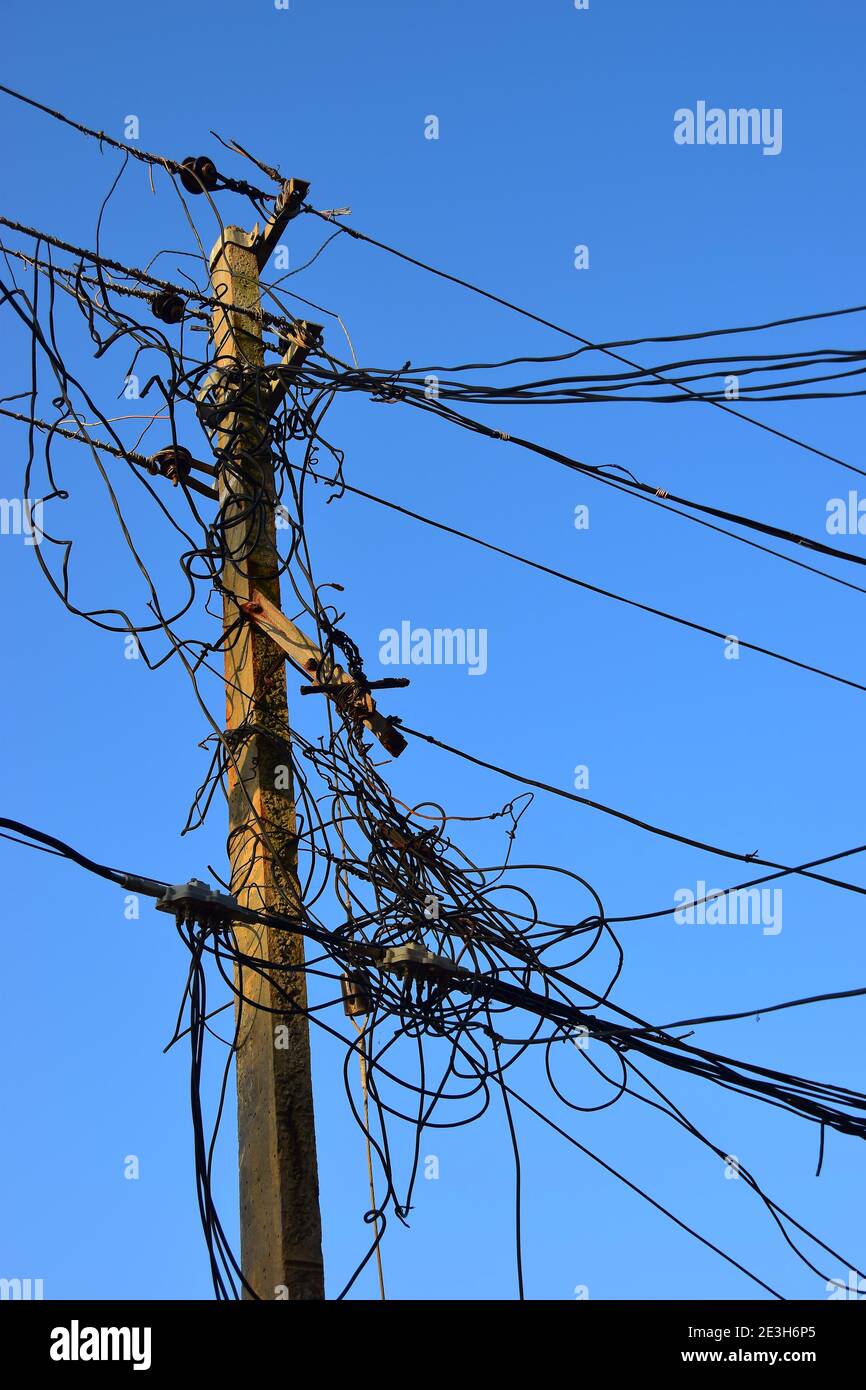Telegraph cables chaos, Communications, Varkala, Kerala, India Stock ...