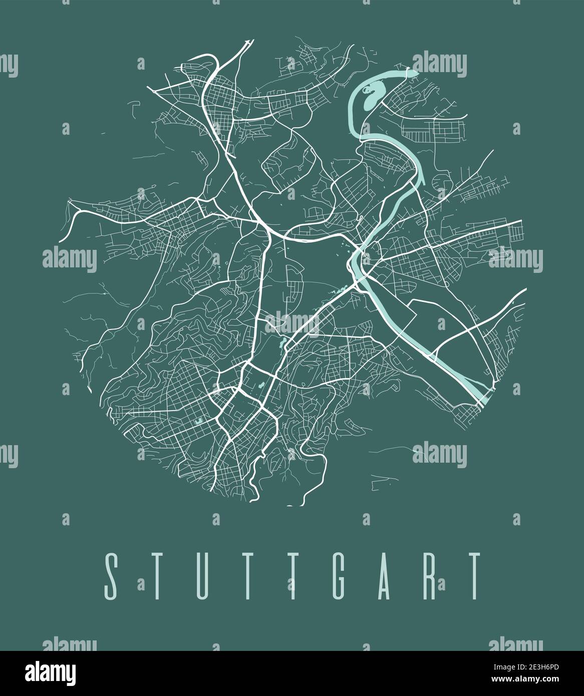 Stuttgart map poster. Decorative design street map of Stuttgart city ...