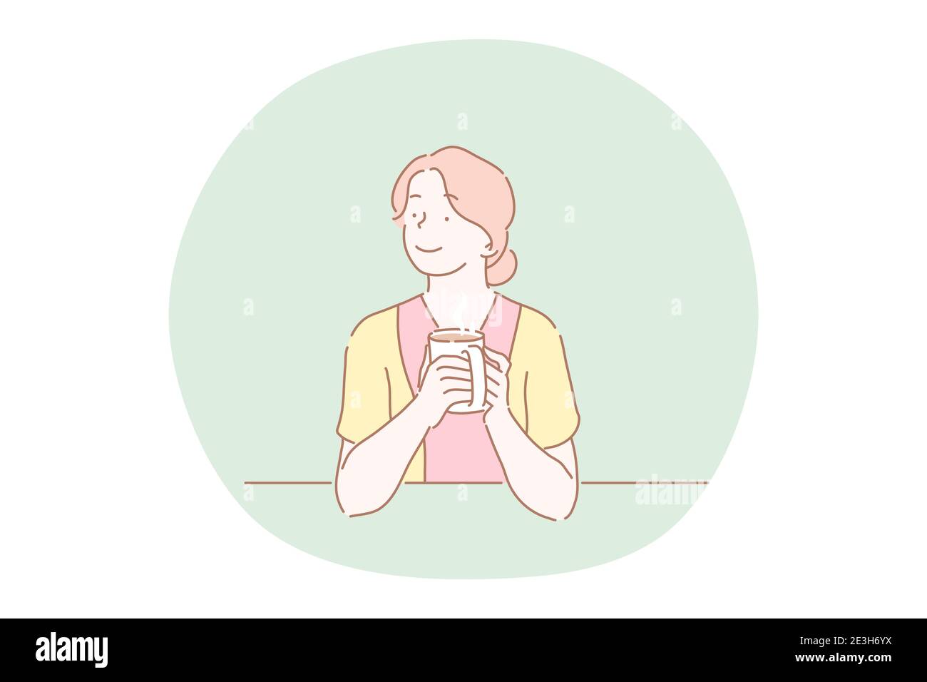 Hot drink, tea, coffee, warming up with drink concept. Young smiling ...