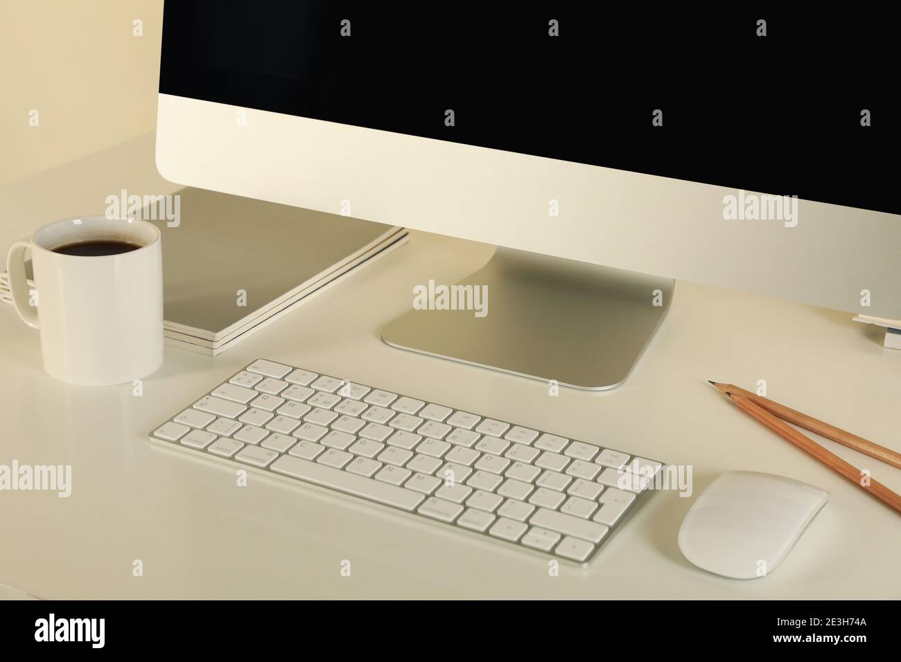 Concept of workplace with modern desktop computer Stock Photo - Alamy